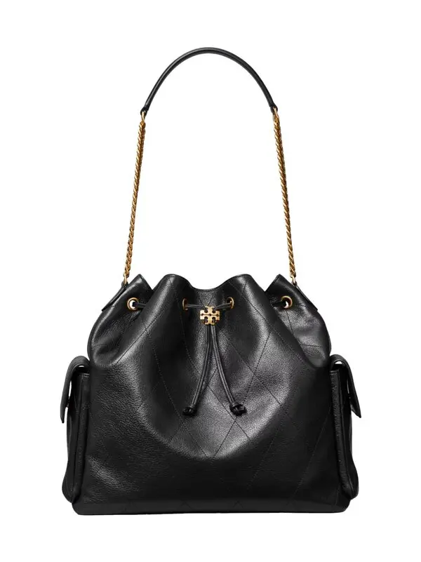 Tory Burch Charlie Quilted Drawstring Shoulder Bag - Black