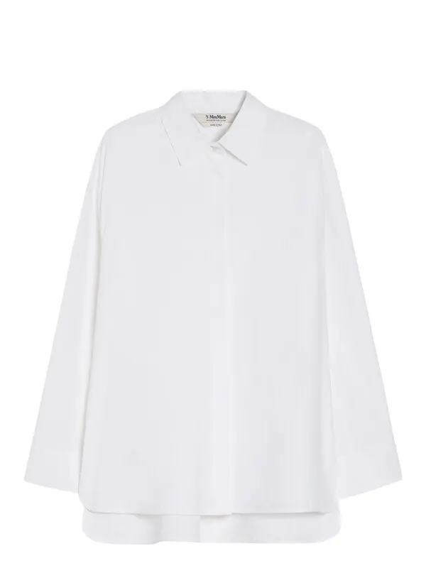 Max Mara Buttoned Long-sleeved Oxford Shirt With Lapel And Asymmetrical Hem - White