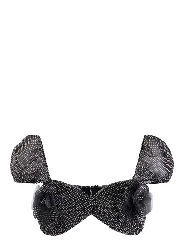 Elisabetta Franchi Polka Dot Print Tulle Top With 3d Flowers - Black