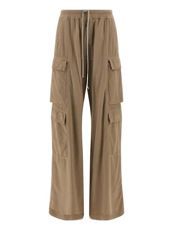 Rick Owens Wide Leg Cargo Pants With Drawstring And Zip Flap Pockets - Light Brown