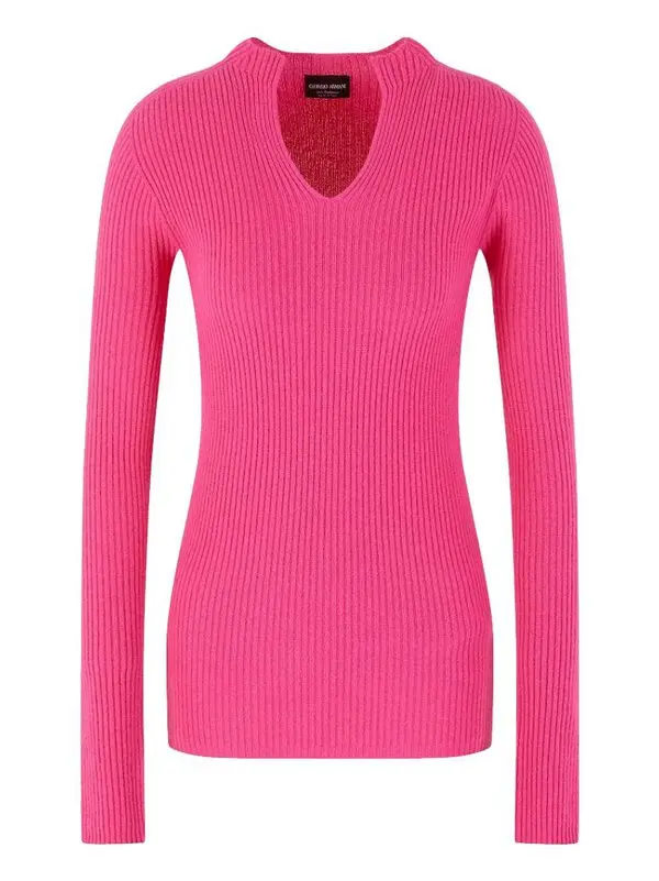 Giorgio Armani Ribbed Cashmere V-neck Sweater - Pink