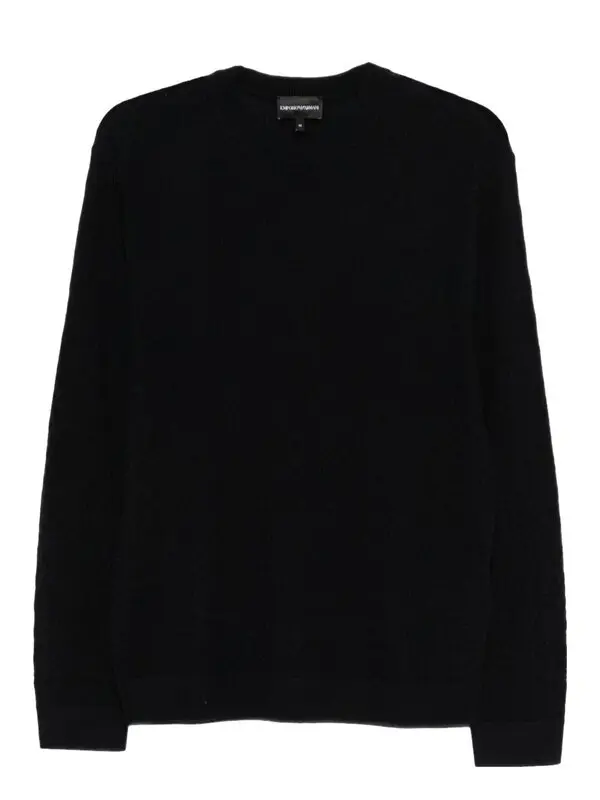 Emporio Armani Textured Knit Crew Neck Jumper - Blue