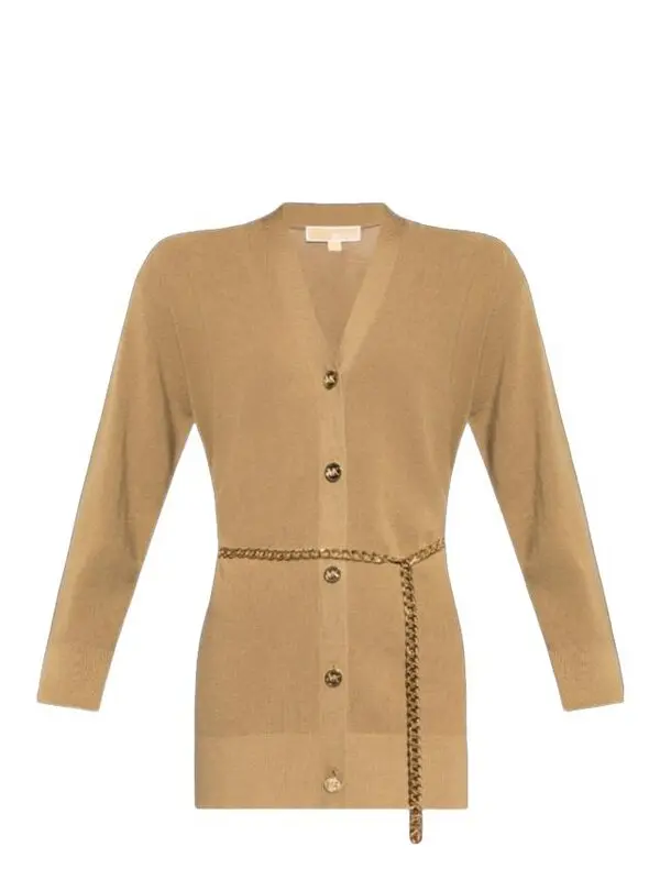Michael Kors Chain Belted Long Cardigan - Nude