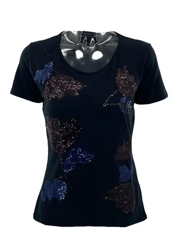 Sportmax Short Sleeve T-shirt With Embellished Floral Detail - Black