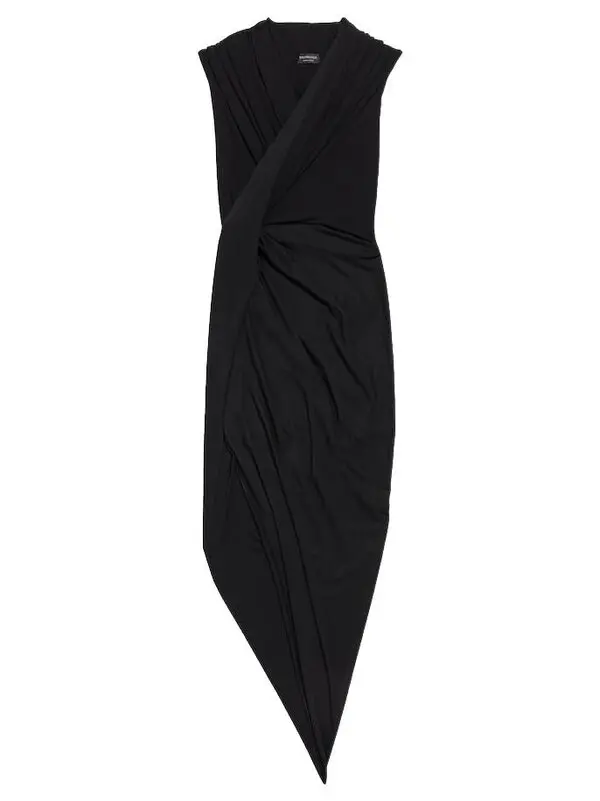 Balenciaga Draped Asymmetrical Midi Dress - Black