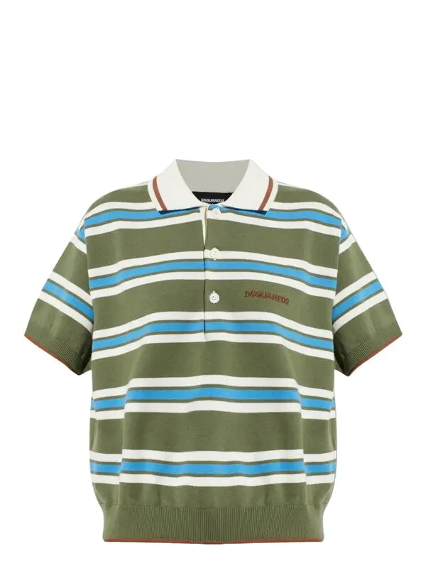 Dsquared2 Striped Knit Polo Top - Green
