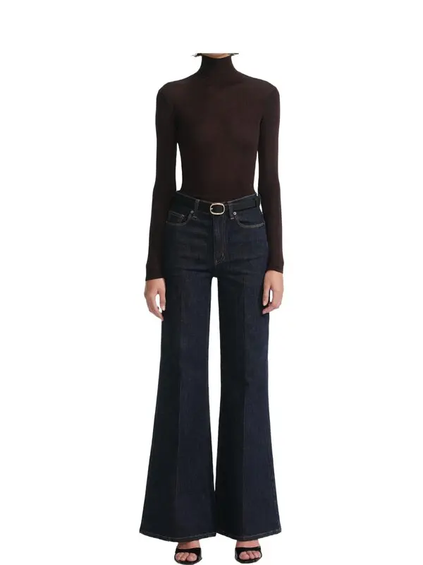 SELF-PORTRAIT Ribbed High Neck Top - Brown