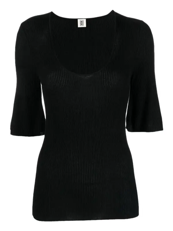 BY MALENE BIRGER Ribbed Knit Scoop Neck T-shirt - Black