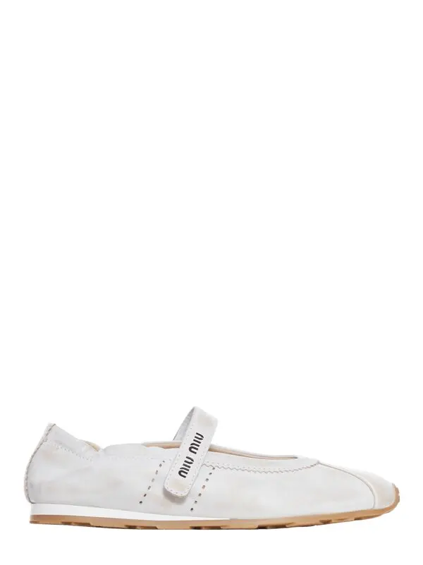Miu Miu Round-toe Strap Ballet Flats - White