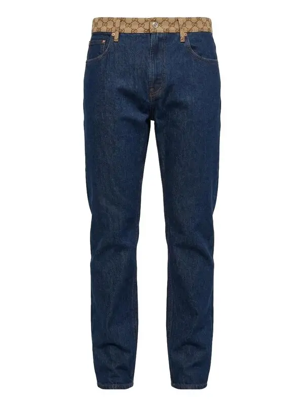Gucci Tapered Denim Pants With Monogram Belt - Dark Blue