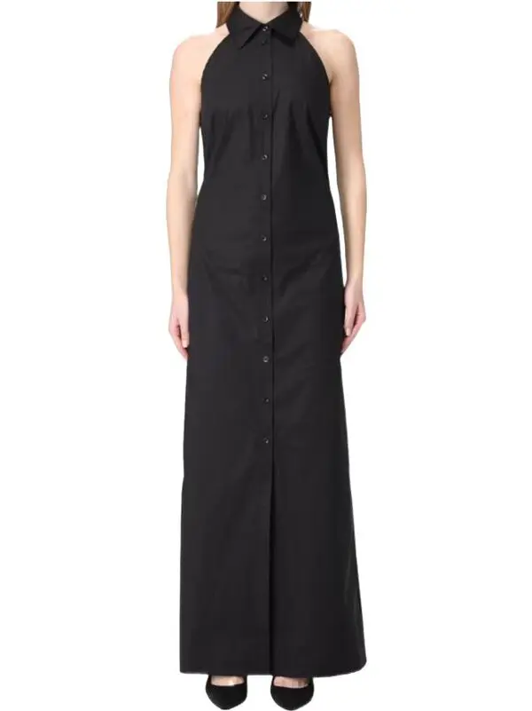 TWINSET Sleeveless Pointed Neck Maxi Dress - Black