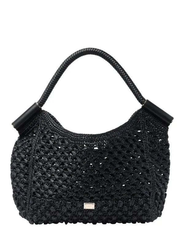 Dolce & Gabbana Woven Top Handle Bag With Logo Plaque - Black