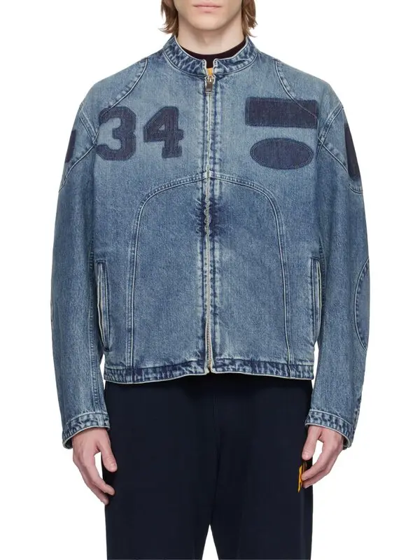 AMBUSH Paneled Graphic Denim Rider Jacket - Blue