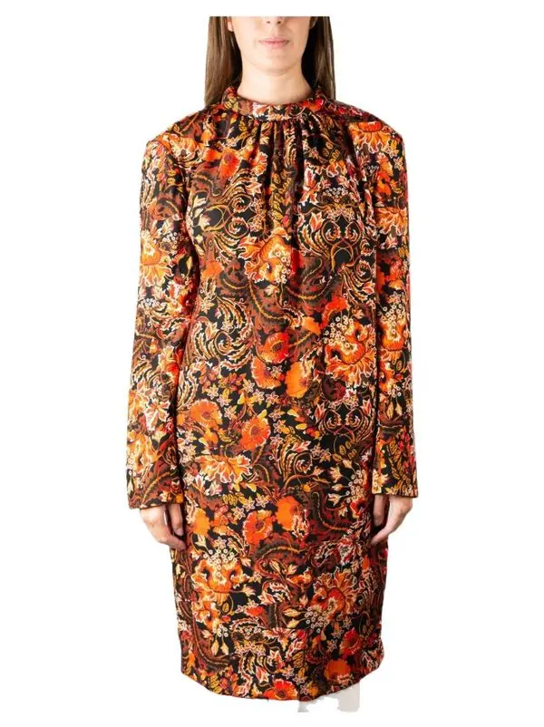 Dries Van Noten Long Sleeve Printed Dress - Brown