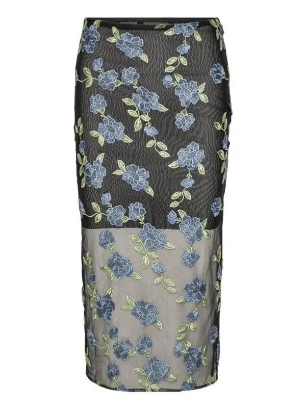 ROTATE BY BIRGER CHRISTENSEN Floral Printed Mesh Pencil Skirt - Black Print