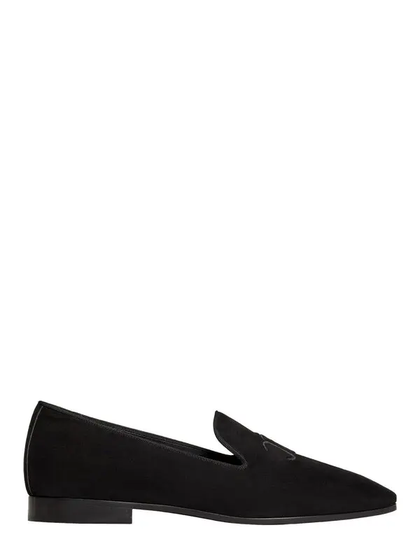 Celine Triomphe Slipper In Suede Calfskin - Black