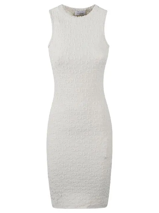 Off-White Sleeveless Crewneck Graphic Dress - White