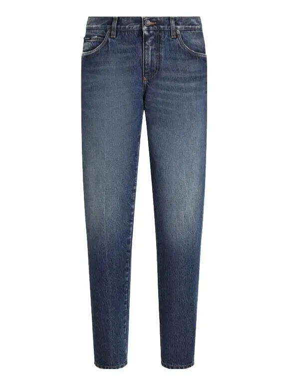Dolce & Gabbana Logo Embroidered Slim-fit Jeans - Blue
