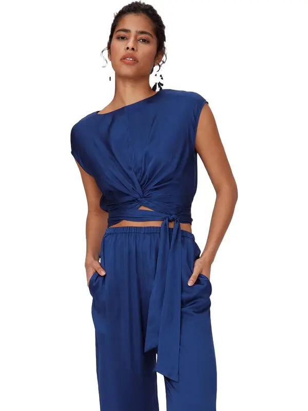 Diane Von Furstenberg Knotted Detail Wrap Top - Indigo