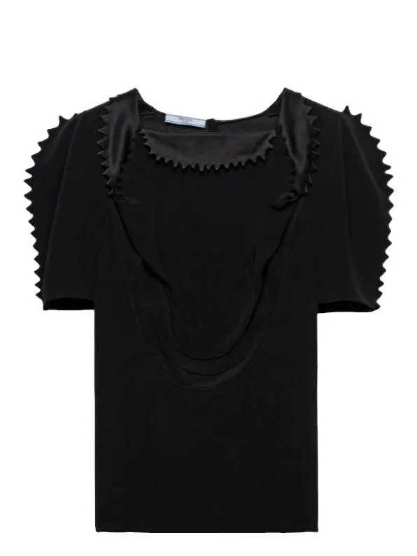 Prada Cady Short-sleeved Top With Embellished Collar - Black