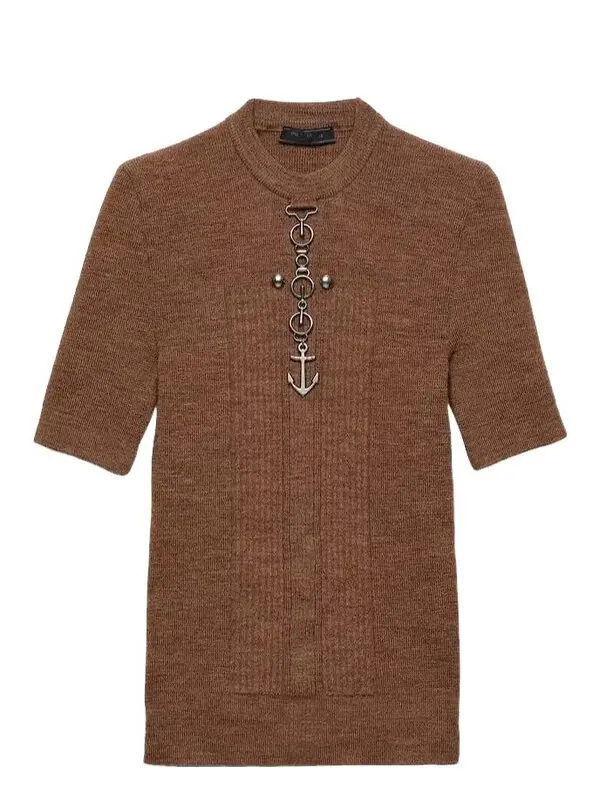 Prada Short Sleeve Crewneck Jumper With Stud Embellishments - Brown