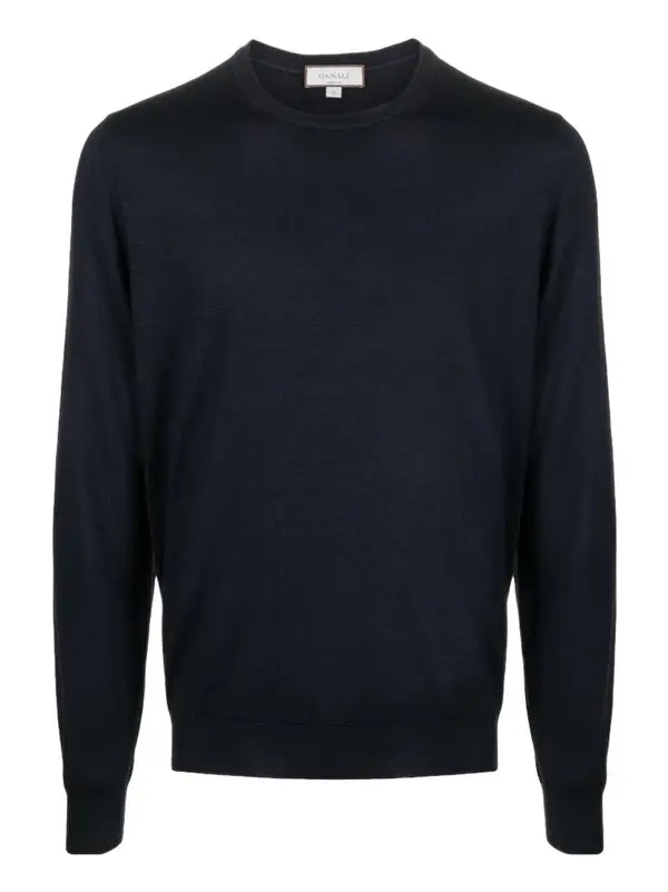 Canali Crew Neck Knitted Jumper With Ribbed Details - Black