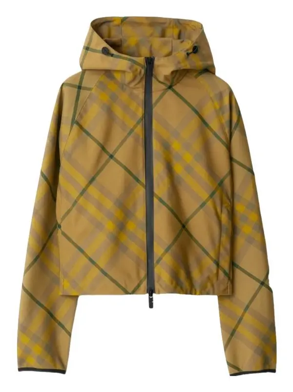 Burberry Checked Zip-up Hooded Jacket - Brown