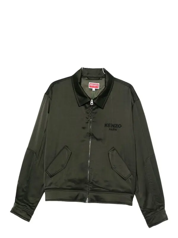 Kenzo Embroidered Logo Zip-up Jacket - Dark Green