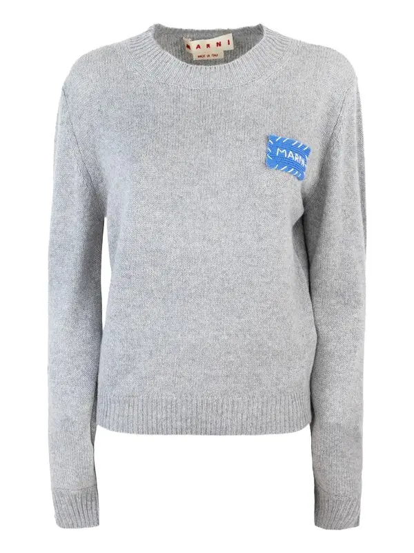 Marni Logo Patch Knitted Jumper - Gray