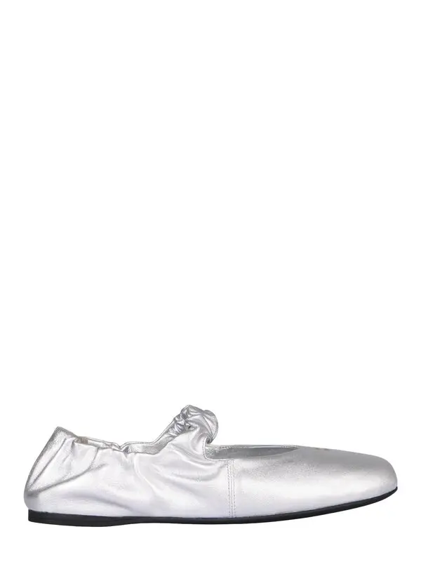Miu Miu Round Toe Ballet Flats With Logo Detail - Silver