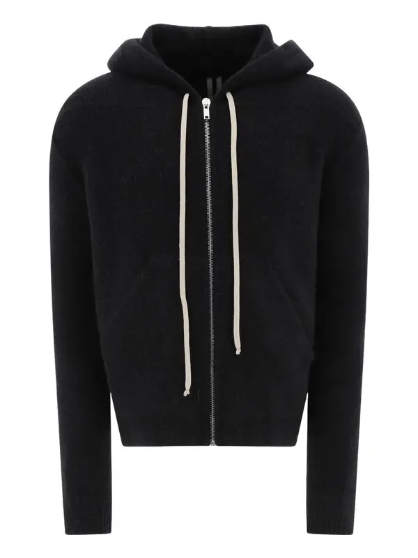 Rick Owens Zip-up Drawstring Hooded Cardigan - Black