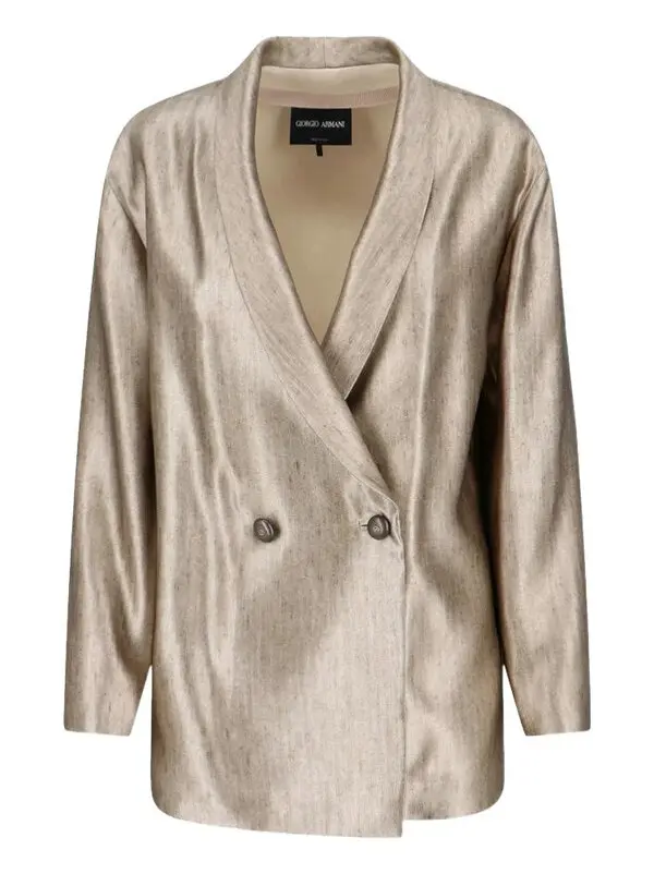 Giorgio Armani Double-breasted Suit Jacket With Shawl Lapel - Light Beige