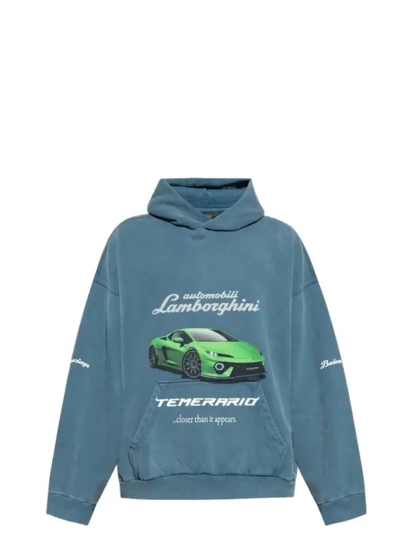 Balenciaga X Automobili Lamborghini Printed Hoodie - Blue