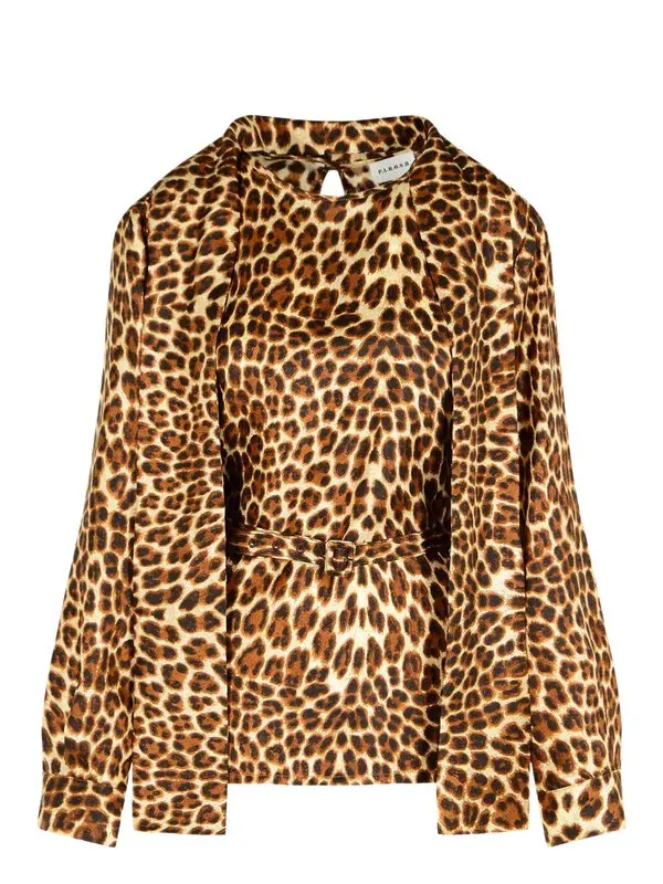 P.a.r.o.s.h Leopard Printed Belted Waist Blouse - Brown
