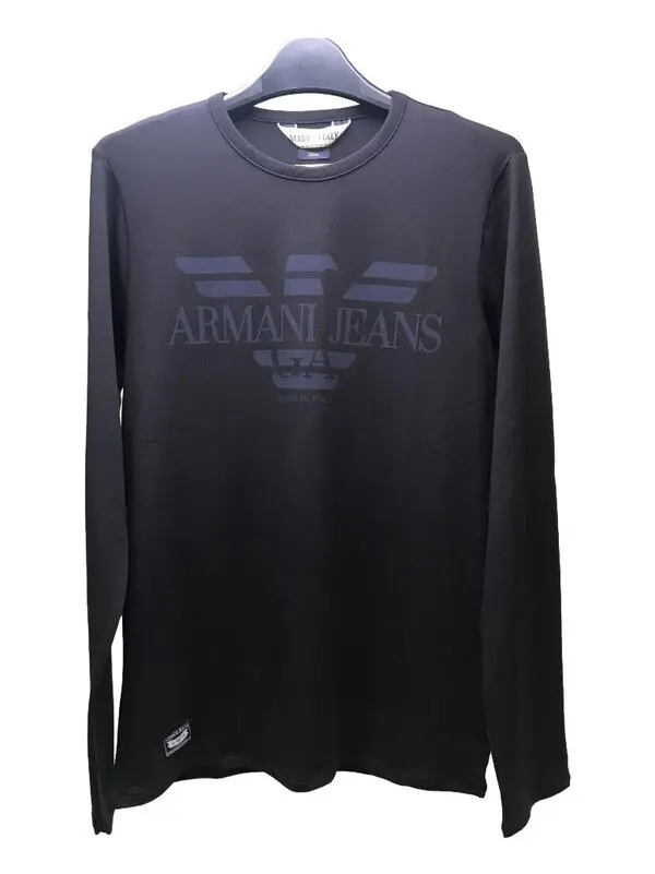 Emporio Armani Logo Round Collar Long-sleeved T-shirt - Black
