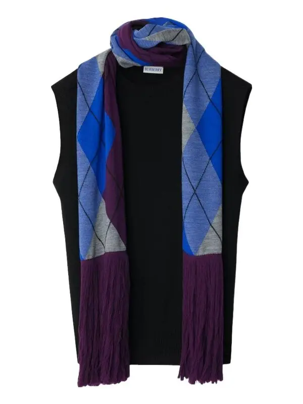 Burberry Sleeveless Wool Jumper With Diamond Pattern Scarf - Black