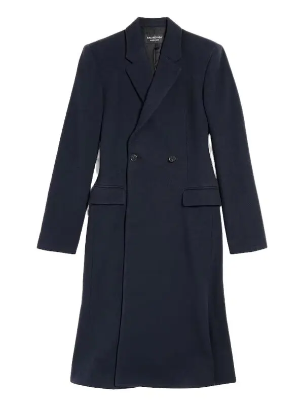 Balenciaga Collared Double-breasted Flared Coat - Navy Blue