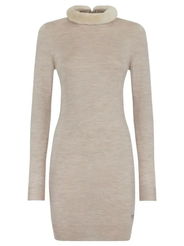 Fendi Long Sleeved Cut Out Detail Dress - Light Brown