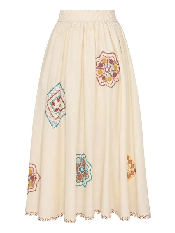 Zimmermann Ottie Flared Midi Skirt - Cream