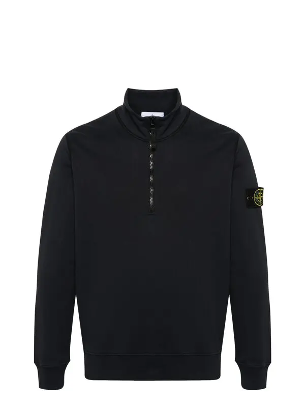 Stone Island Logo Patch Quarter-zip Sweatshirt - Blue
