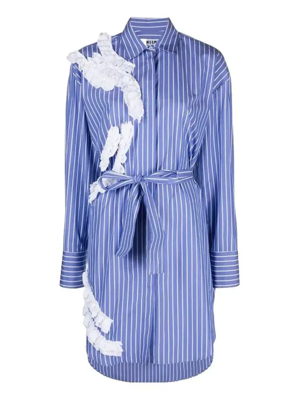 MSGM Ruffle-detail Striped Shirtdress - Blue