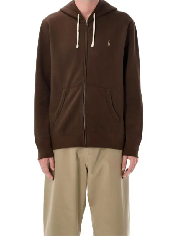 Polo Ralph Lauren Logo Embroidered Zipped Hoodie - Black
