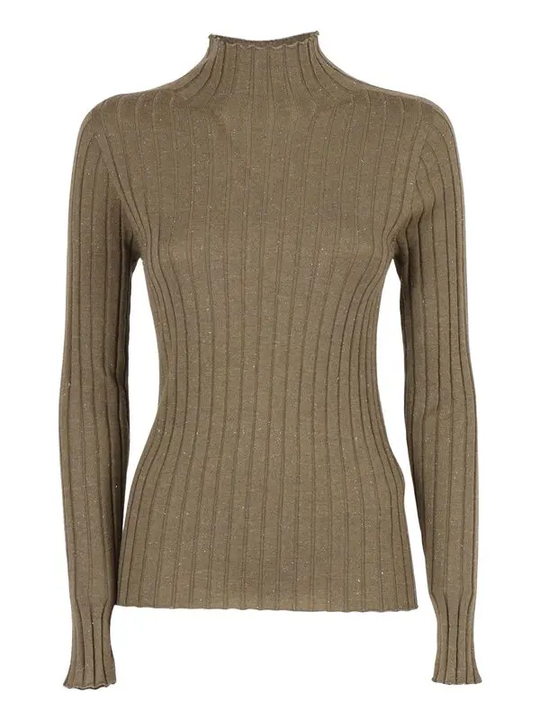 Peserico Long-sleeved Glitter Detail Pullover - Brown