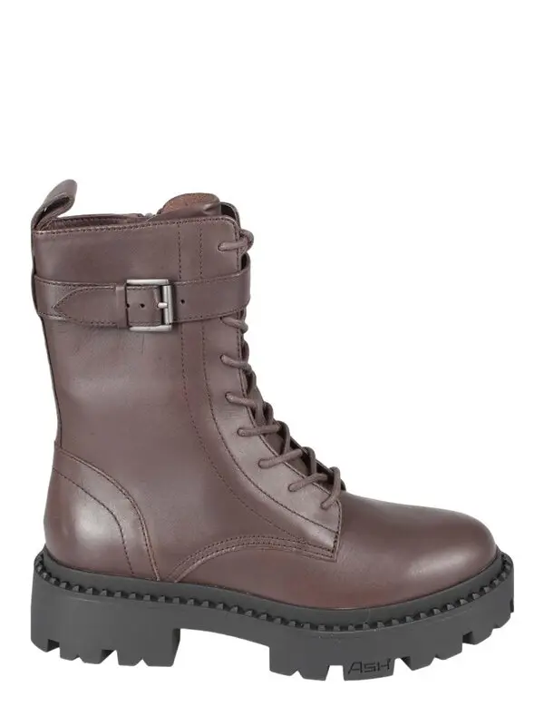 Ash Lace Up Short Boots With Buckle Detail - Black