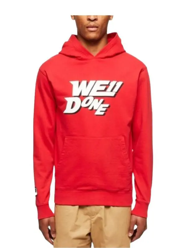 We11Done Logo Print Cotton Hoodie - Red