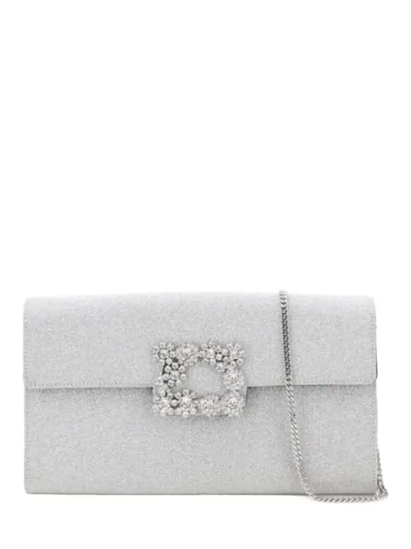 ROGER VIVIER Flower Strass Buckle Clutch Bag - White