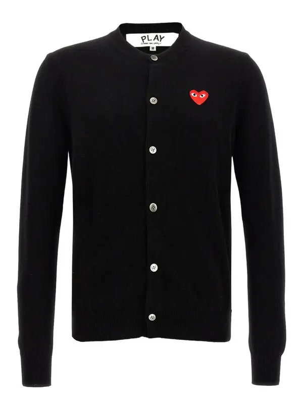 Play Comme Des Garcon Heart-logo Button Cardigan - Black