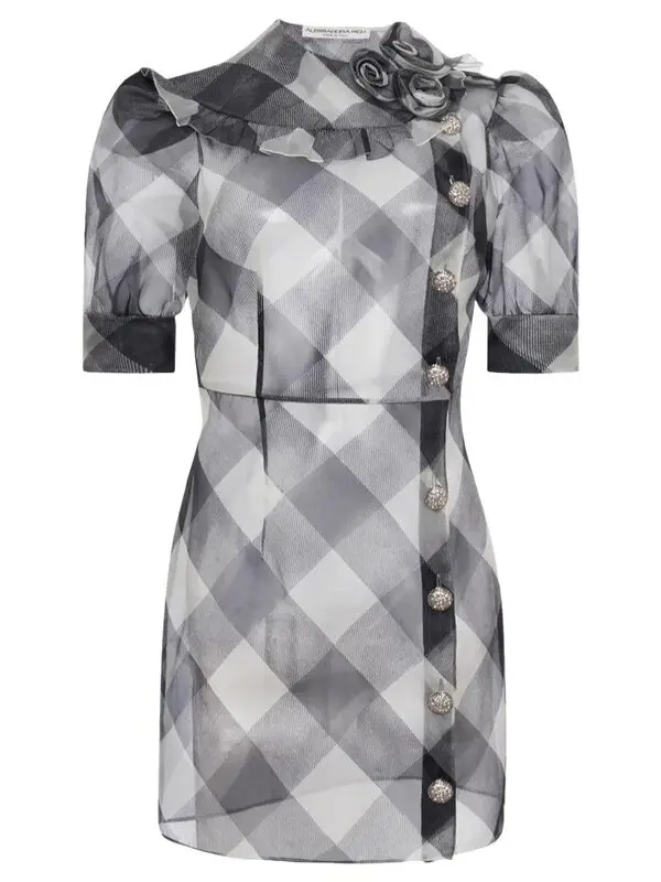 Alessandra Rich Checked Silk Mini Dress - Gray