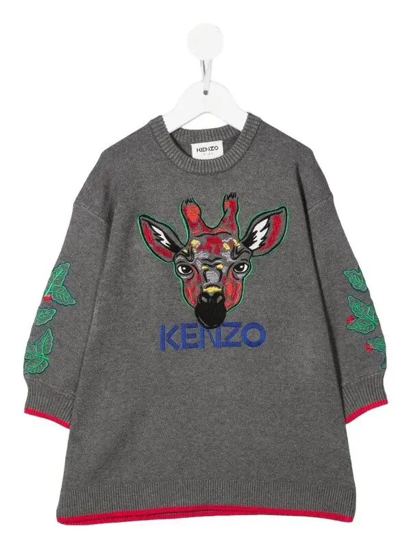 Kenzo Embroidered Giraffe Knitted Dress - Black