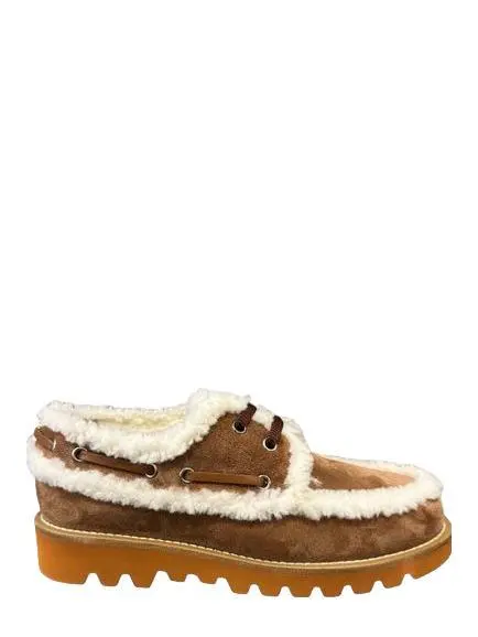 Valentino Garavani Round Toe Lace-up Flats - Caramel Color
